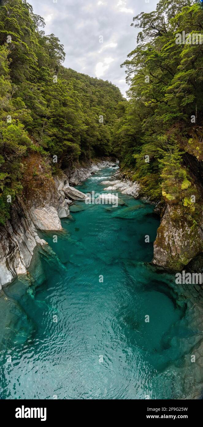 Colorful blue mountain river at the Haast pass, South Island of New ...