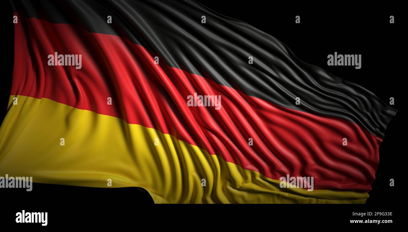 Germany sign symbol. German national flag waving on black background ...
