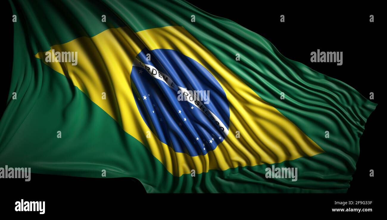 Brazil sign symbol. Brazilian national flag waving on black background ...