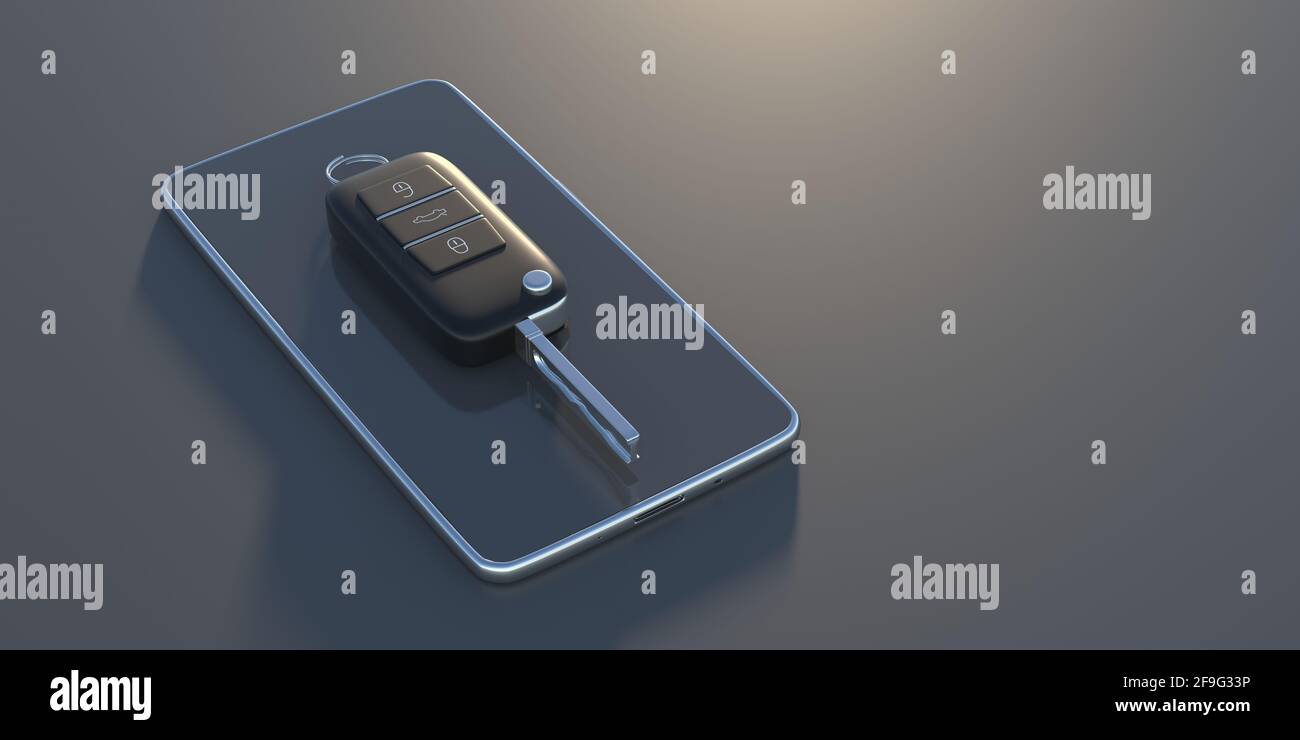 Car key. Auto remote control, flip key on a mobile phone, black ...