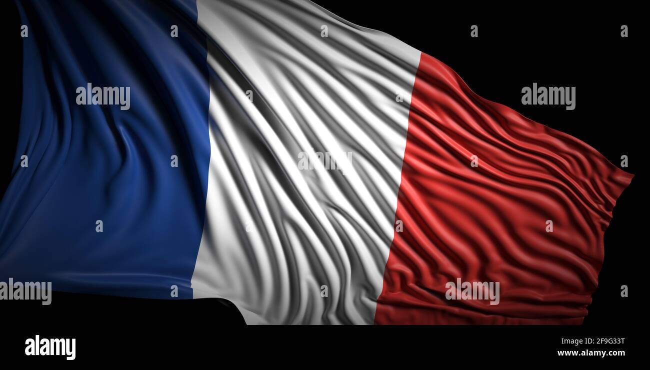 France sign symbol. French national flag waving on black background ...