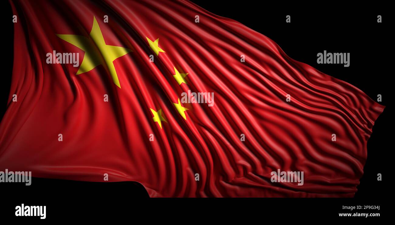 China sign symbol. Chinese national flag waving on black background ...