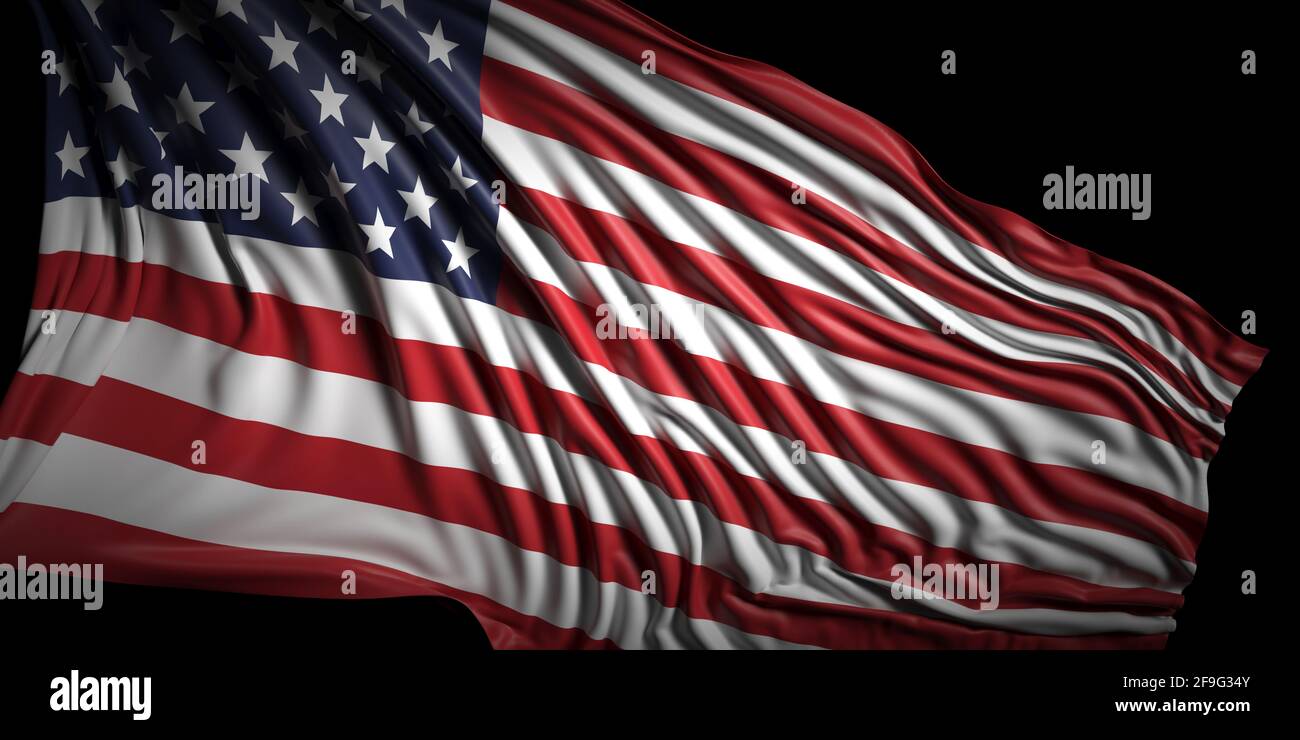 United states sign symbol. US of America flag waving on black ...