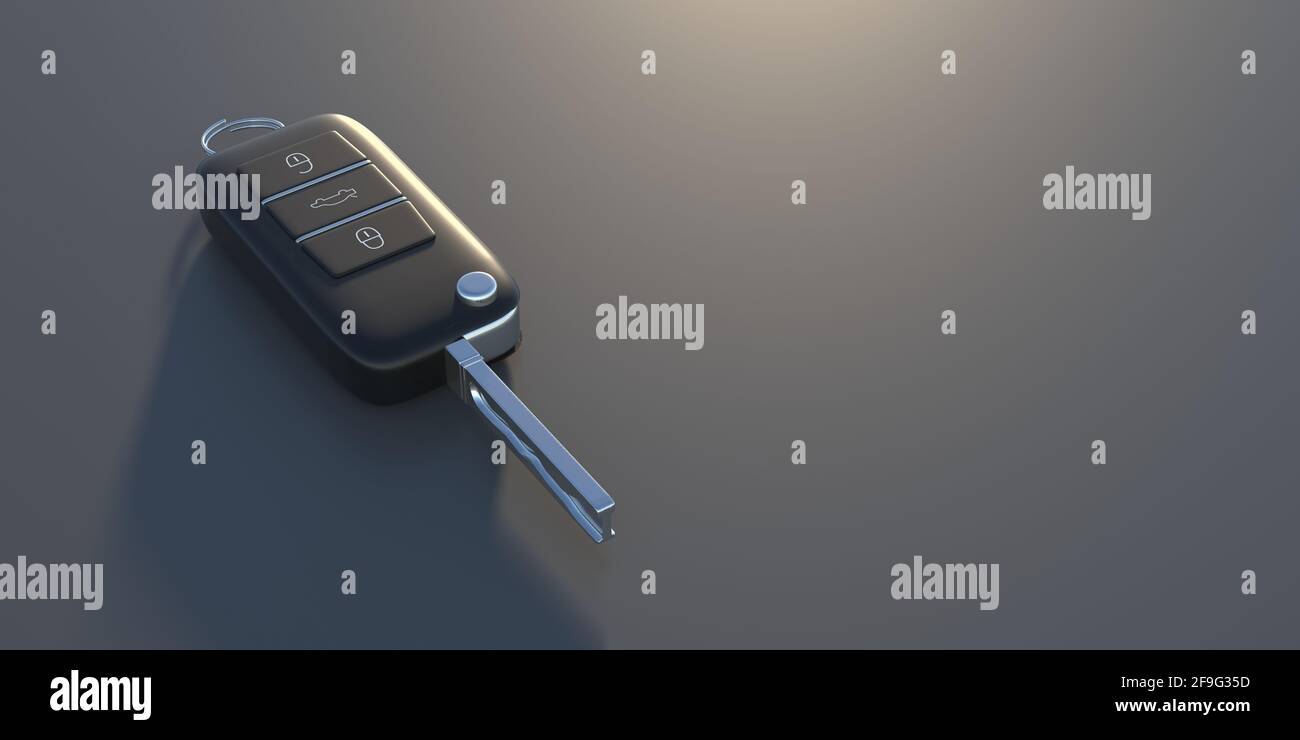 Car key. Auto remote control, flip key isolated on black background ...