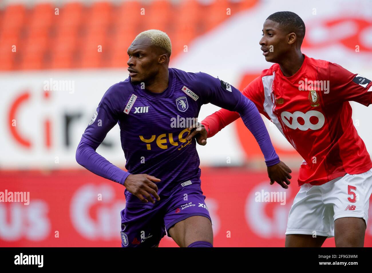 LIEGE, BELGIUM - APRIL 18: Blessing Eleke of KFCO Beerschot-Wilrijk and ...