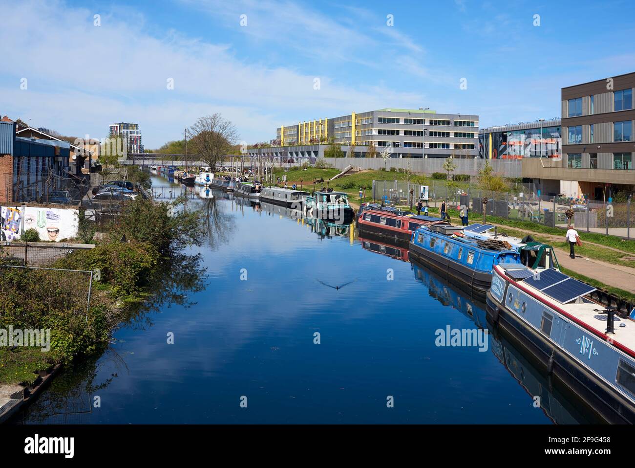 The River Lea Navigation, Hackney, London UK, in springtime, looking ...