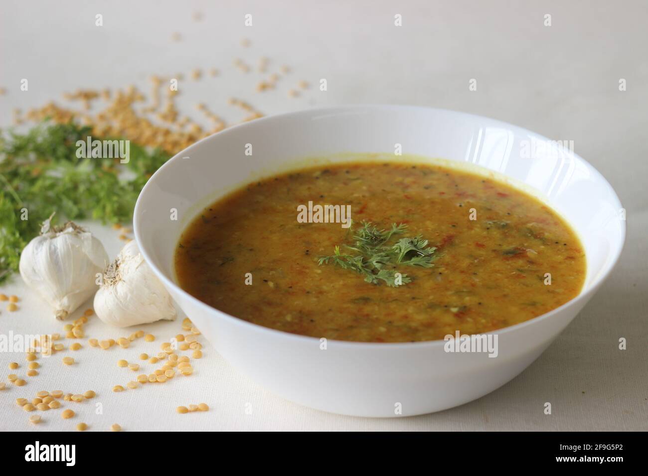 Boiled lentils tempered with garlic and spices. A favourite side dish ...