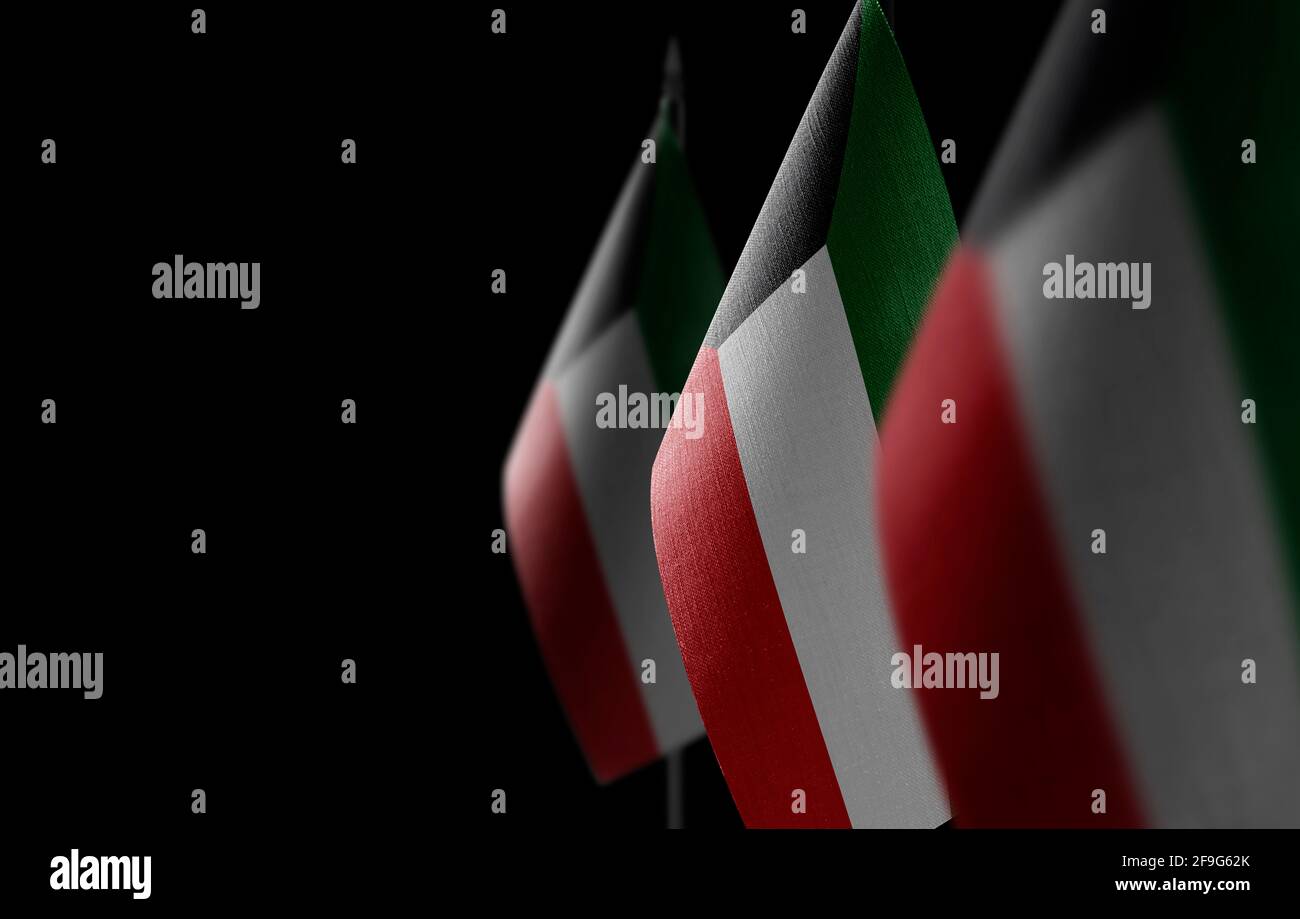 Small national flags of the Kuwait on a black background Stock Photo ...