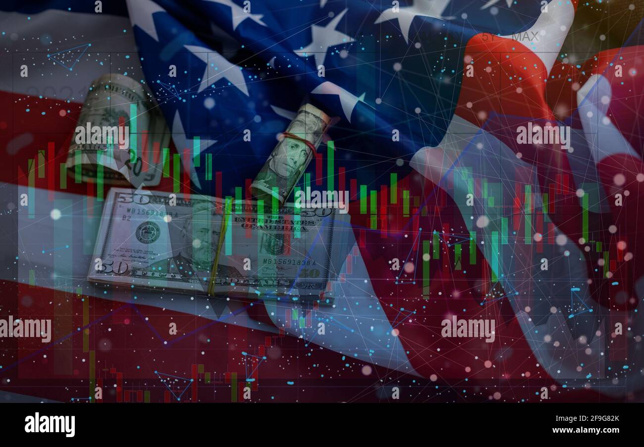 Stock Market Chart on american flag Background Stock Photo - Alamy