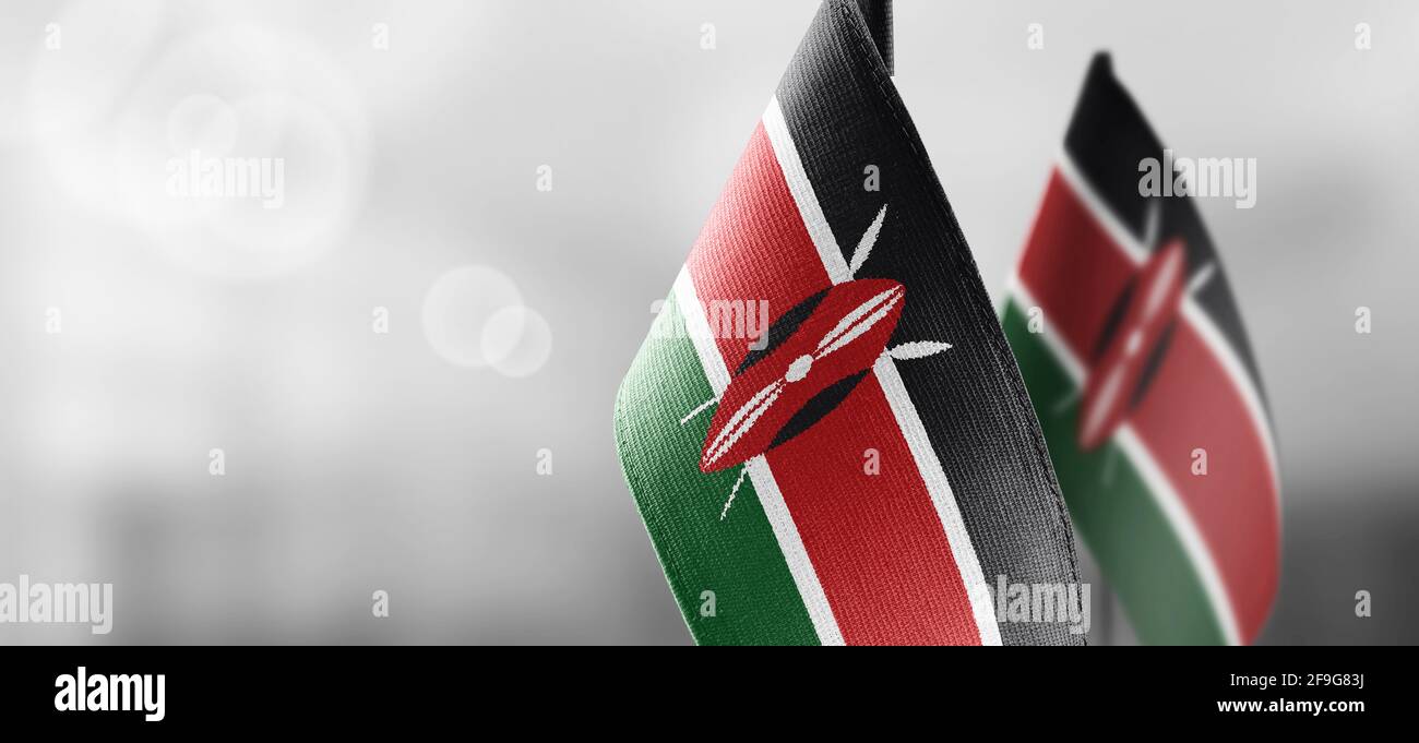 Small national flags of the Kenya on a light blurry background Stock ...