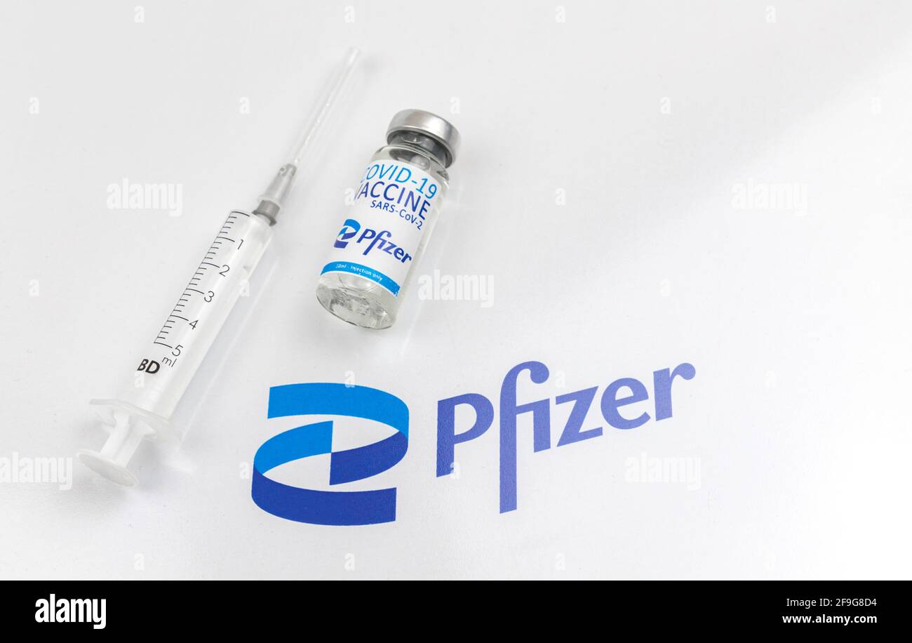 Kharkov, Ukraine - April 18, 2021: Pfizer COVID-19 vaccine developed by ...