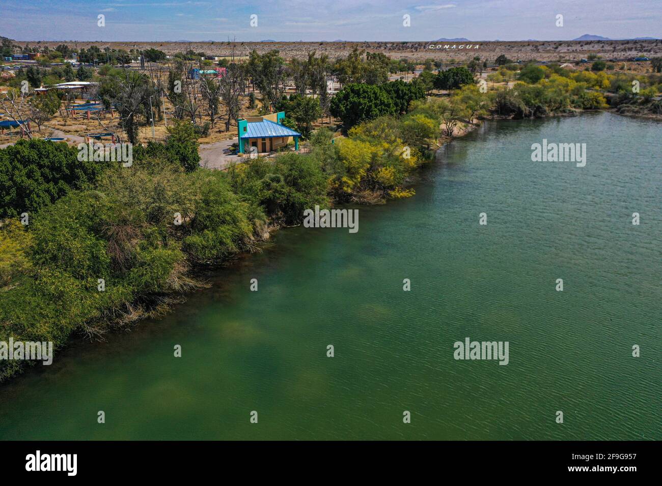 Aerial landscape of the wetland of La Sauceda Hermosillo, Mexico ...