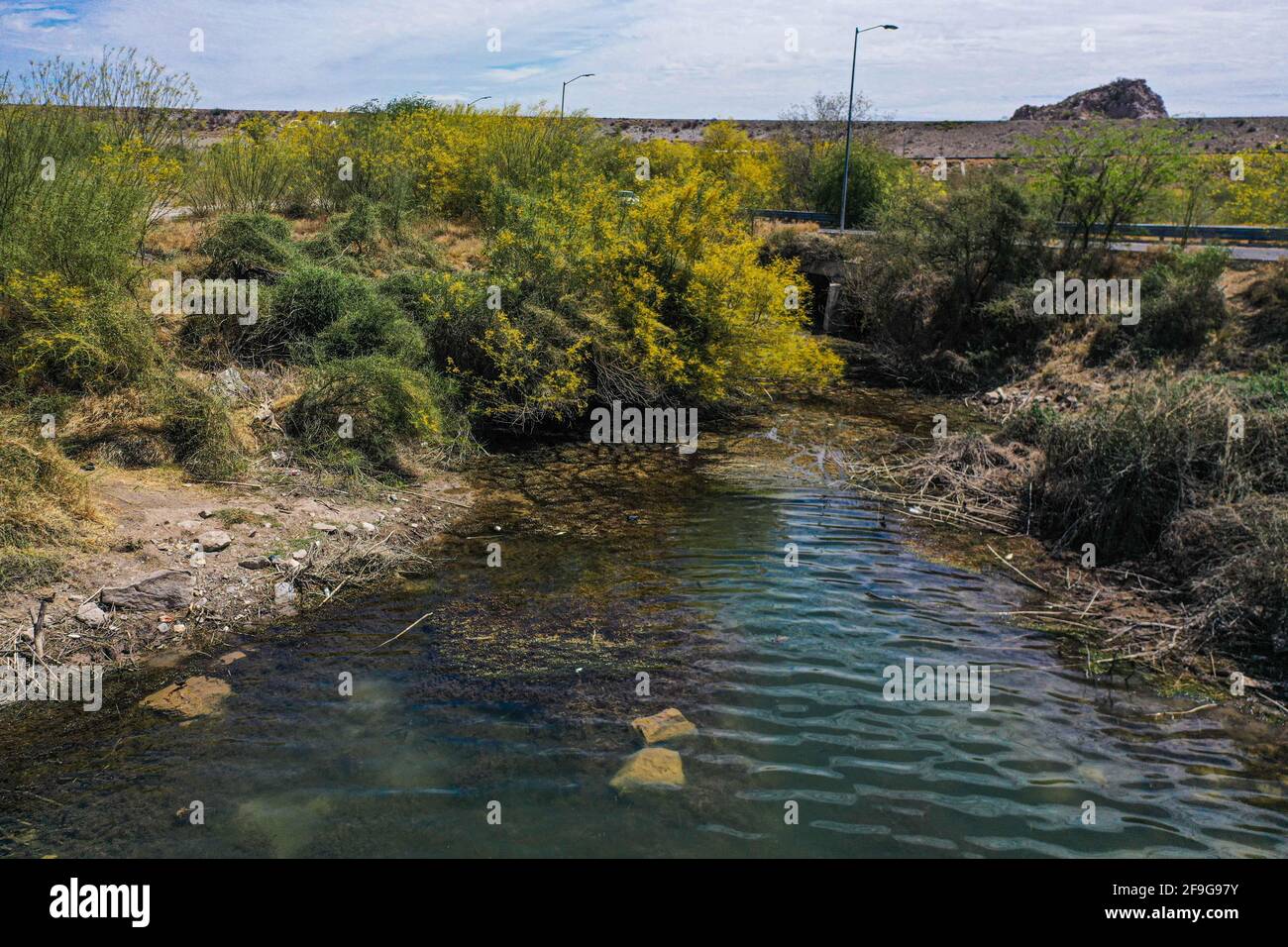 Aerial landscape of the wetland of La Sauceda Hermosillo, Mexico ...