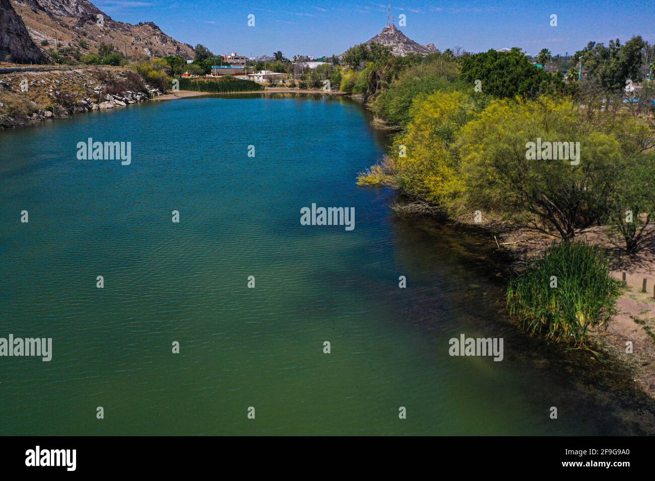 Aerial landscape of the wetland of La Sauceda Hermosillo, Mexico ...
