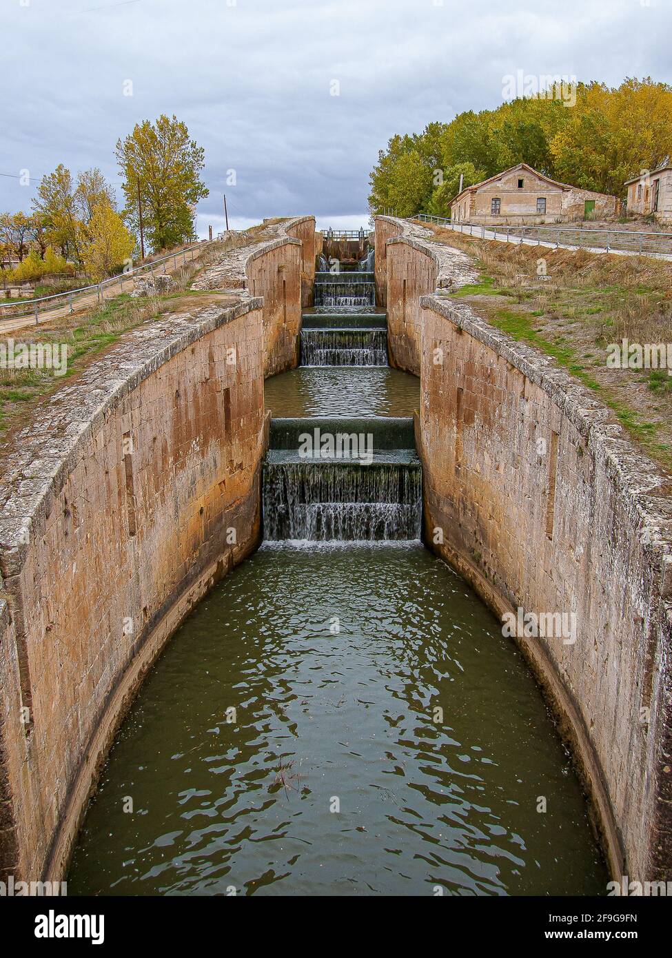 Canal lock gates in the canal de castilla at Fromista, Spain, October ...