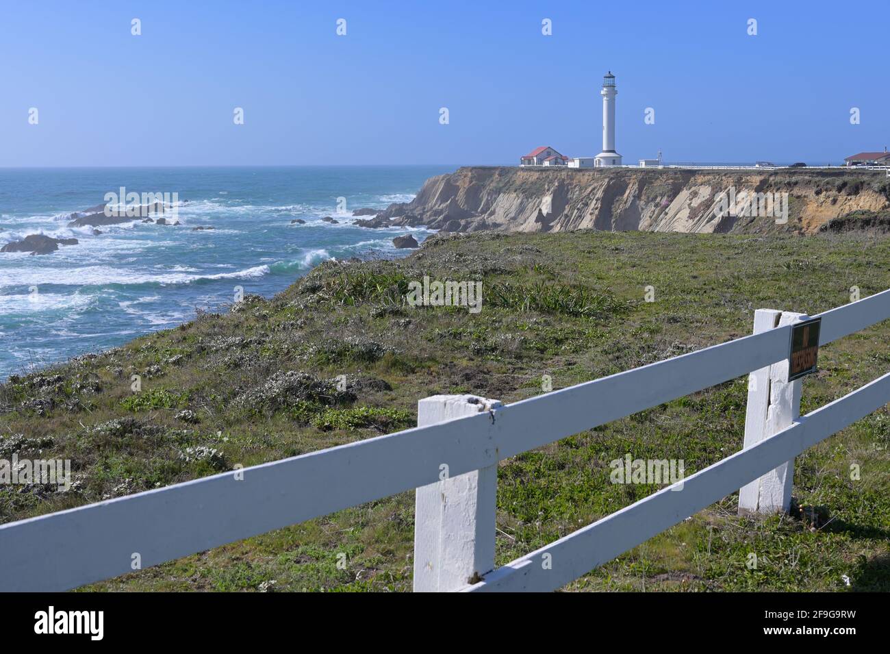 The Point Arena Lighthouse on the wild Medocino coast, California CA ...