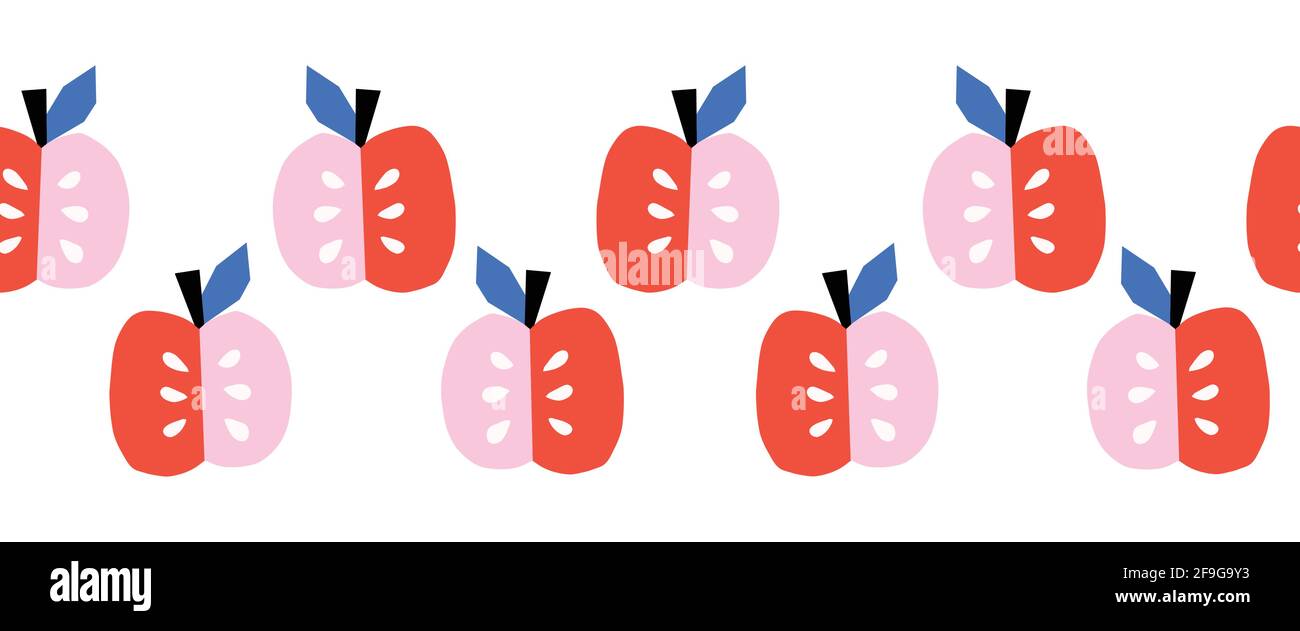 Seamless vector border apples. Repeating pattern Scandinavian style ...