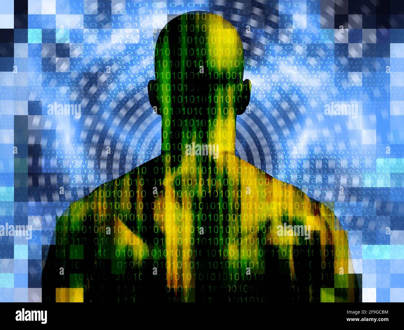 Binary code streaming and man. 3D rendering Stock Photo - Alamy