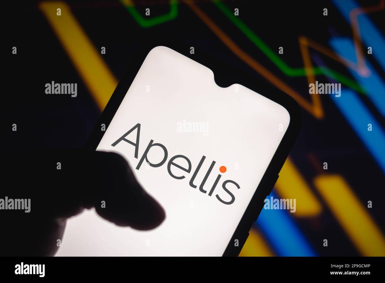In this photo illustration the Apellis Pharmaceuticals logo seen ...