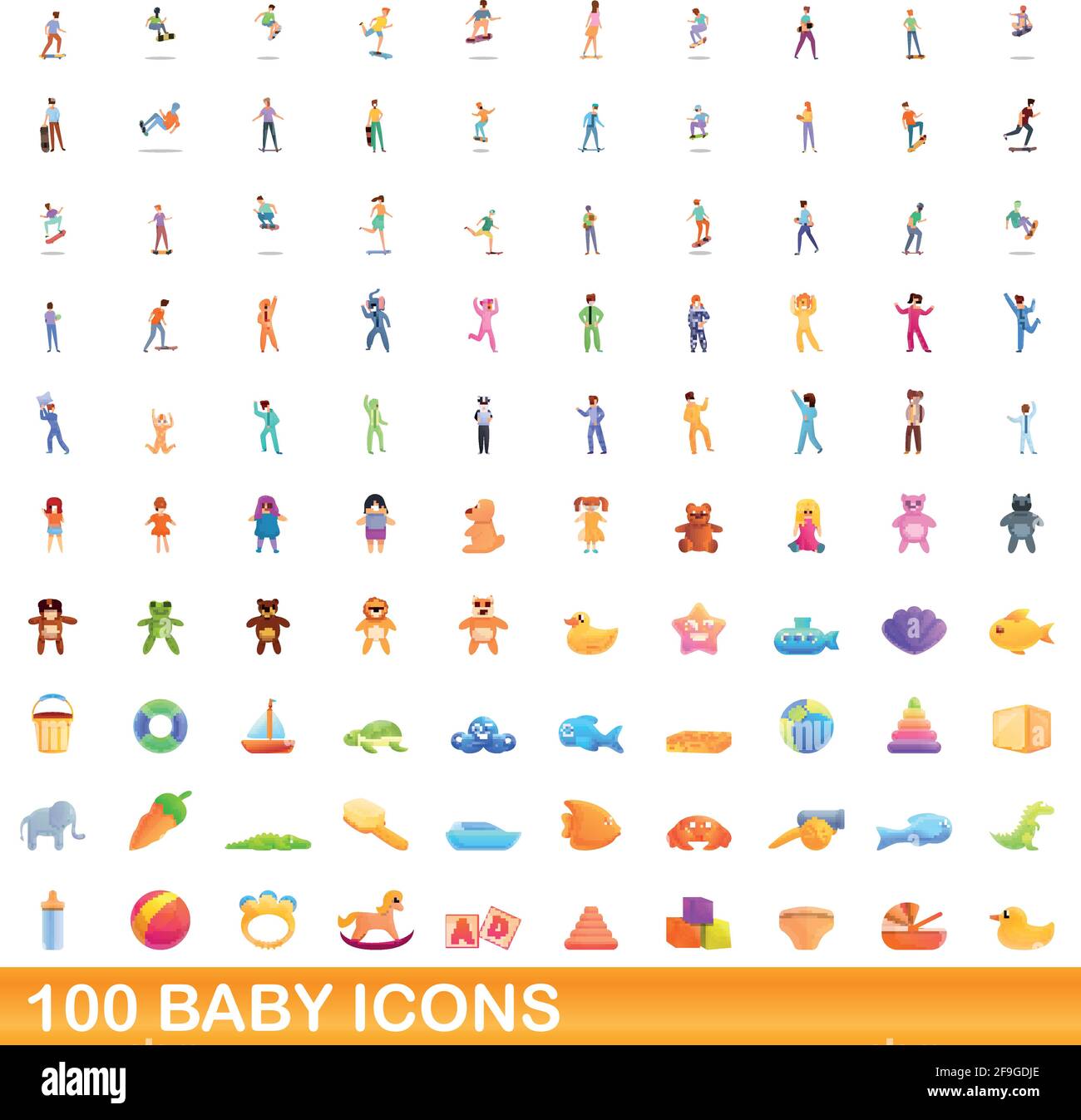 100 baby icons set. Cartoon illustration of 100 baby icons vector set ...
