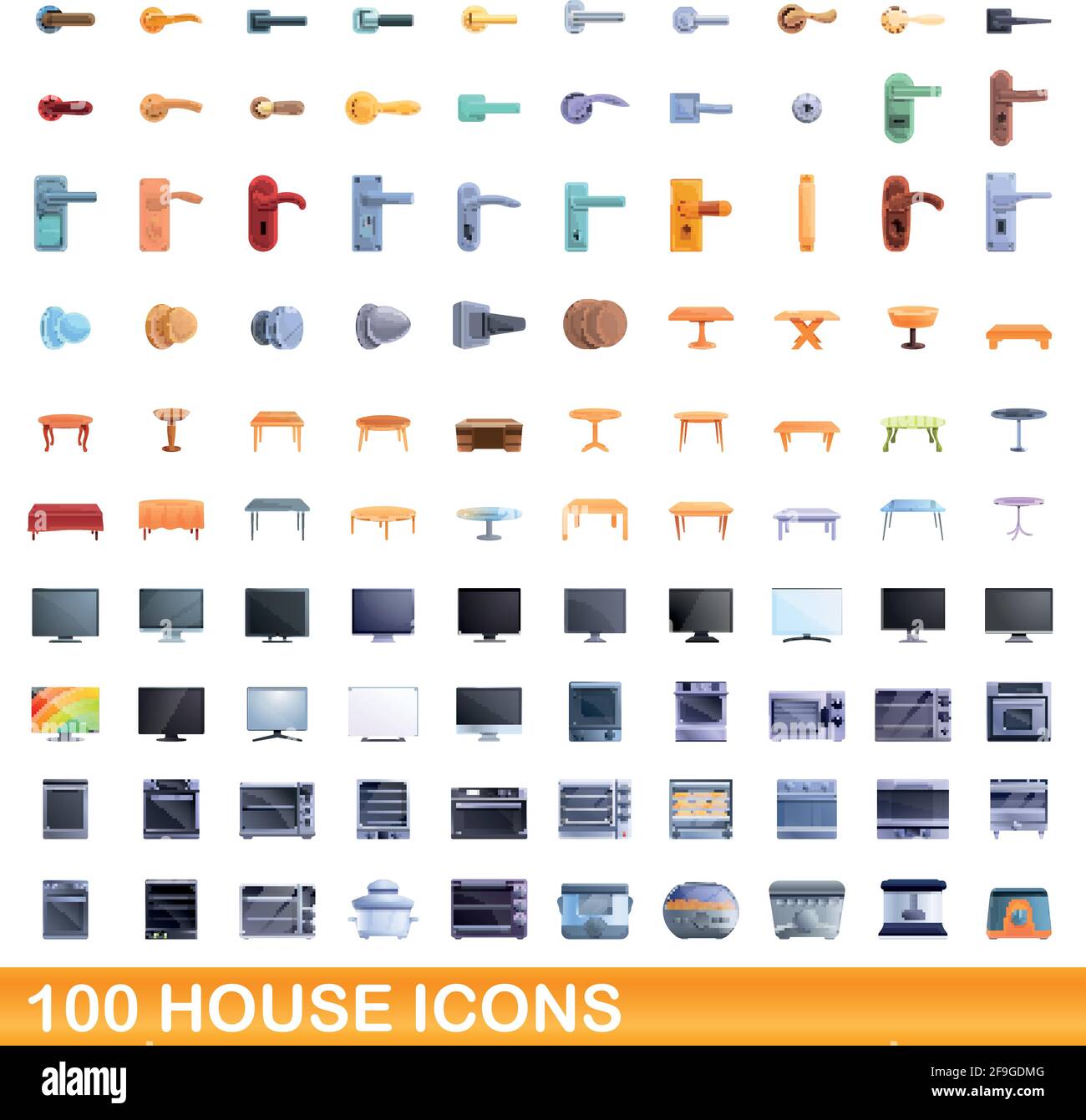 100 house icons set. Cartoon illustration of 100 house icons vector set ...