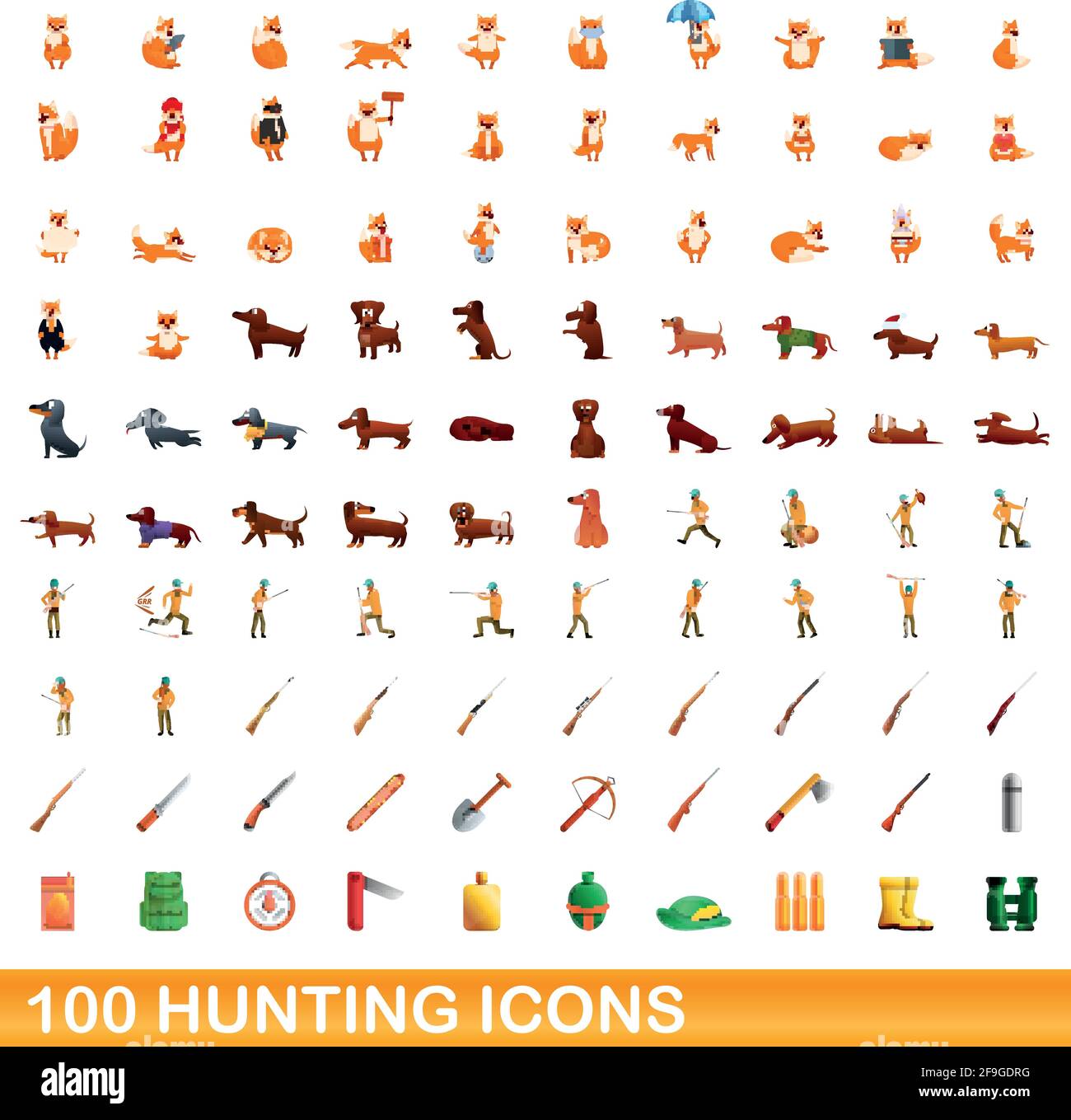 100 hunting icons set. Cartoon illustration of 100 hunting icons vector ...