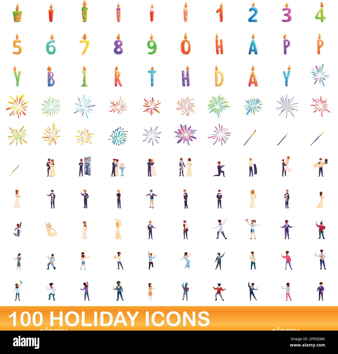 100 holiday icons set. Cartoon illustration of 100 holiday icons vector ...