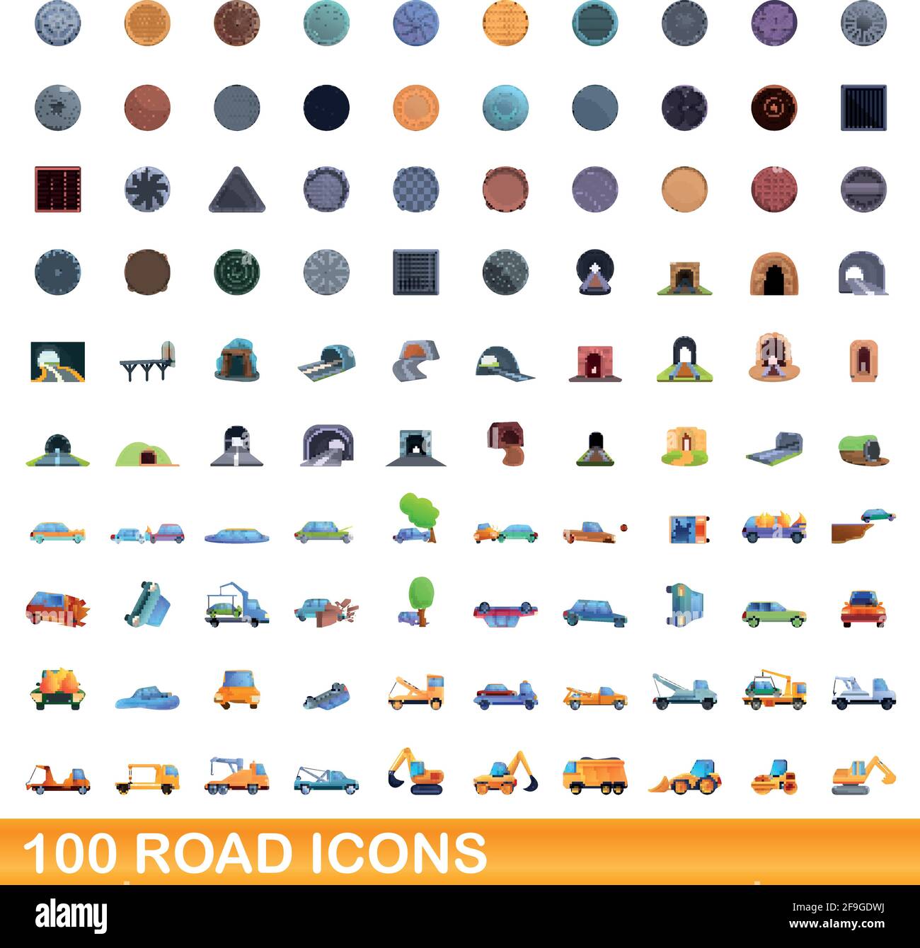 100 road icons set. Cartoon illustration of 100 road icons vector set ...