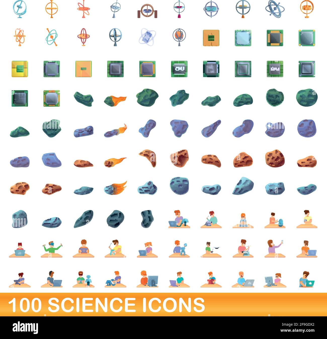 100 science icons set. Cartoon illustration of 100 science icons vector ...