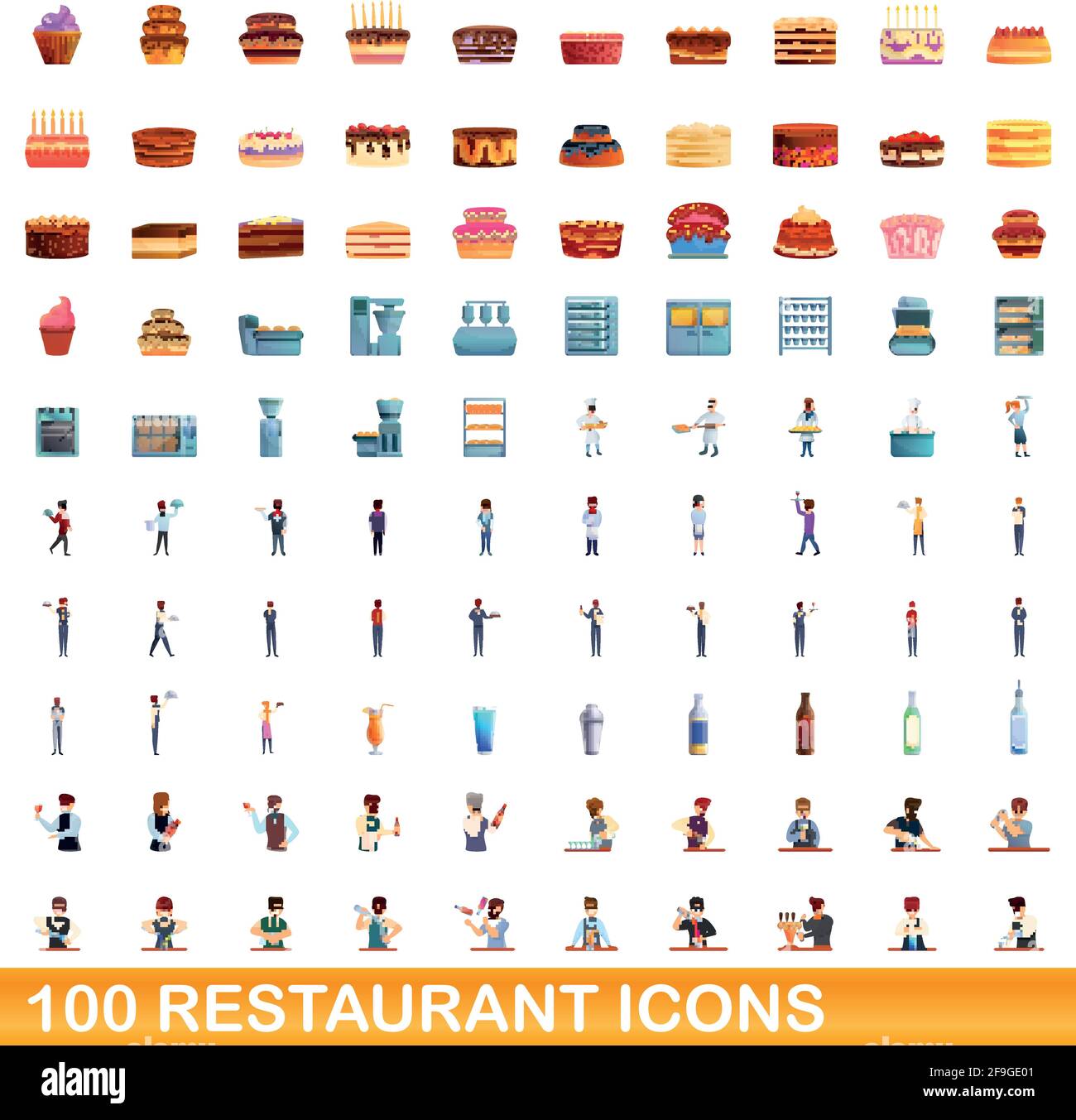 100 restaurant icons set. Cartoon illustration of 100 restaurant icons ...