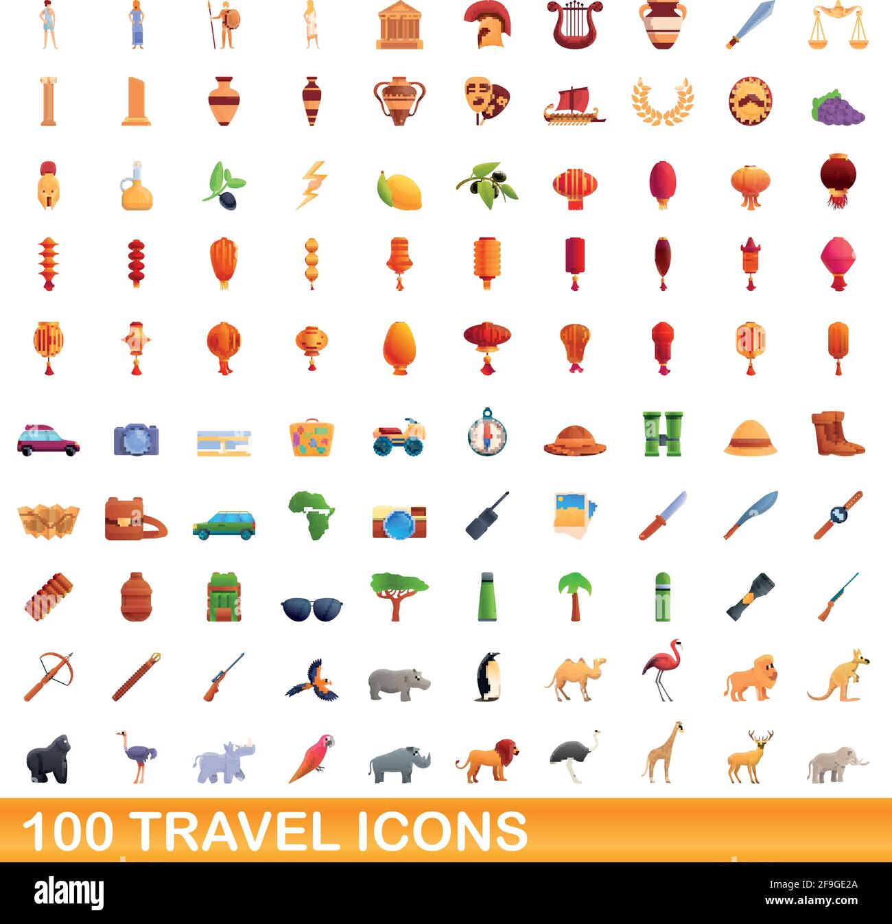100 travel icons set. Cartoon illustration of 100 travel icons vector ...