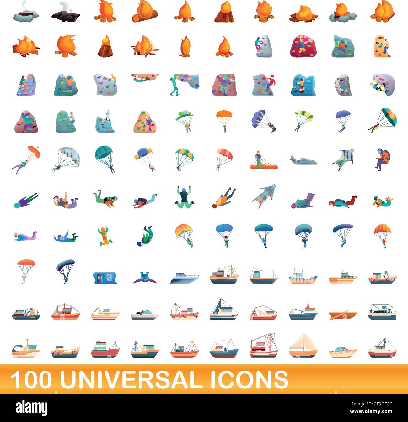 100 universal icons set. Cartoon illustration of 100 universal icons ...