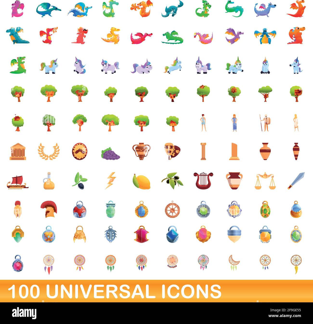 100 universal icons set. Cartoon illustration of 100 universal icons ...