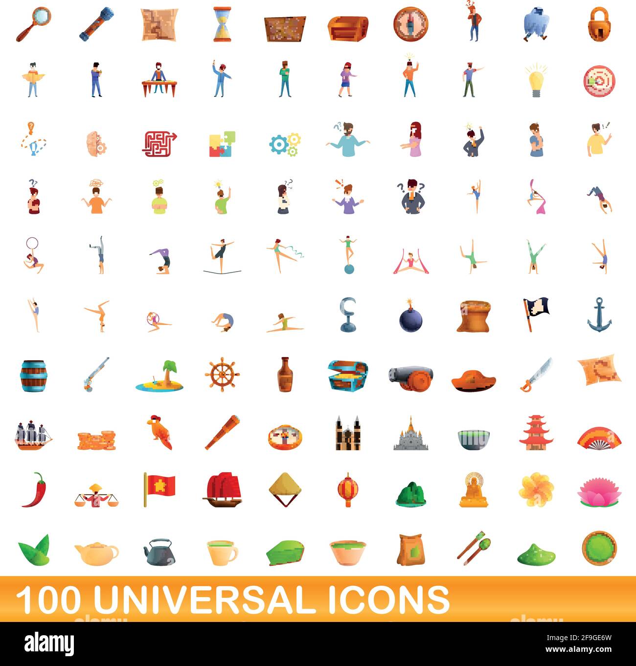 100 universal icons set. Cartoon illustration of 100 universal icons ...