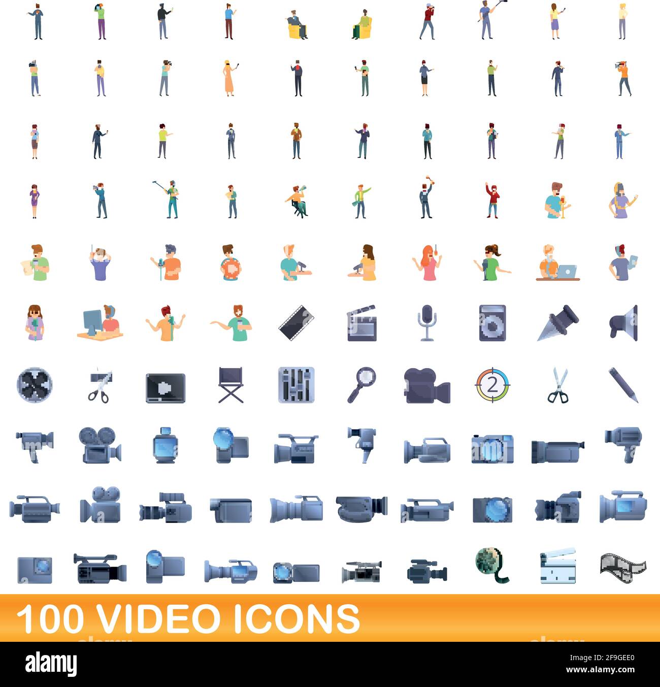 100 video icons set. Cartoon illustration of 100 video icons vector set ...