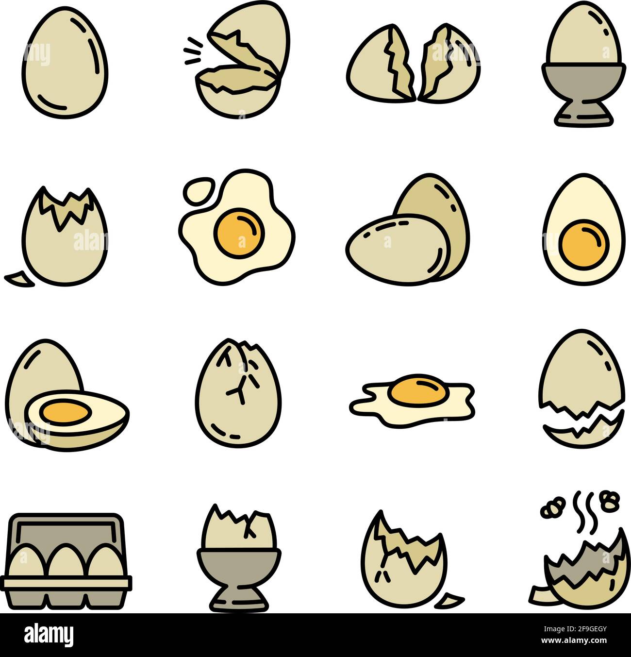 Eggshell icons set. Outline set of eggshell vector icons for web design ...