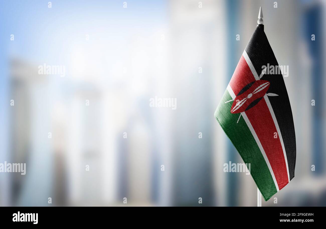 A small flag of Kenya on the background of a blurred background Stock ...