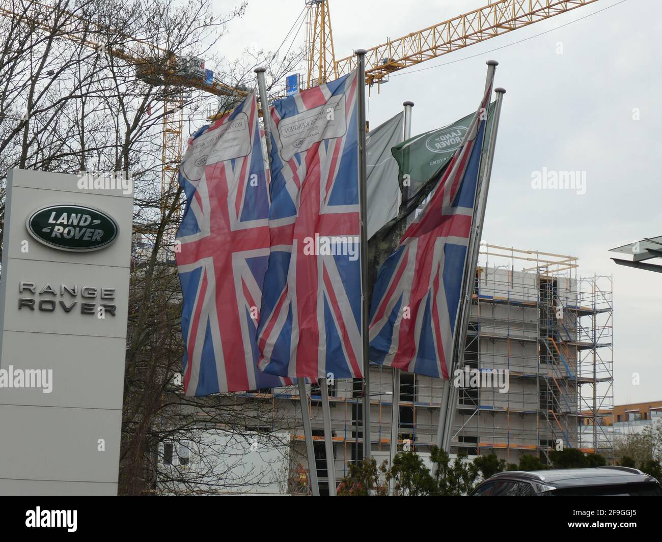 Cologne, Germany. 18th Apr, 2021. Flags of Great Britain blowing in the ...