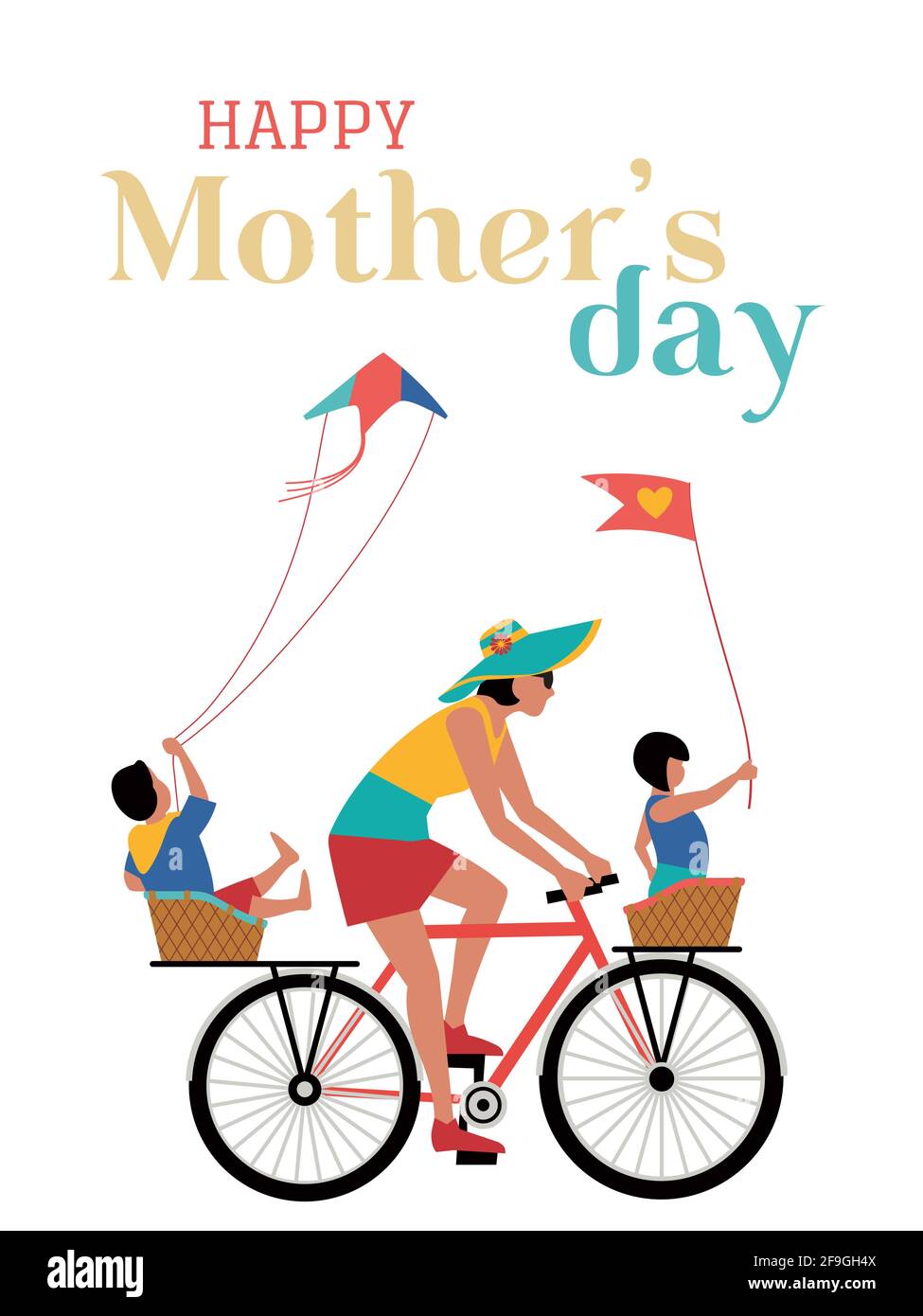 Child And Mum Riding Bicycle Stock Vector Images - Alamy