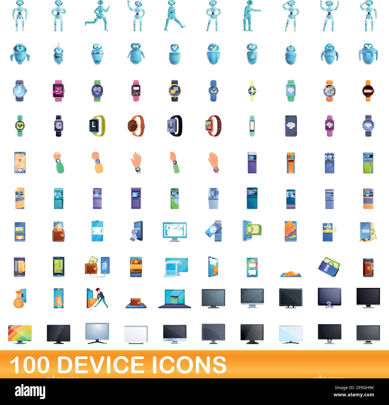 100 device icons set. Cartoon illustration of 100 device icons vector ...