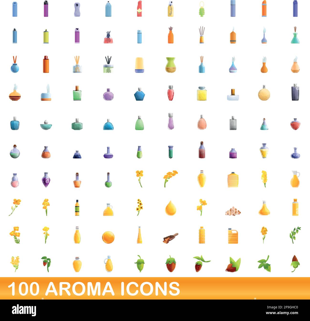 100 aroma icons set. Cartoon illustration of 100 aroma icons vector set ...