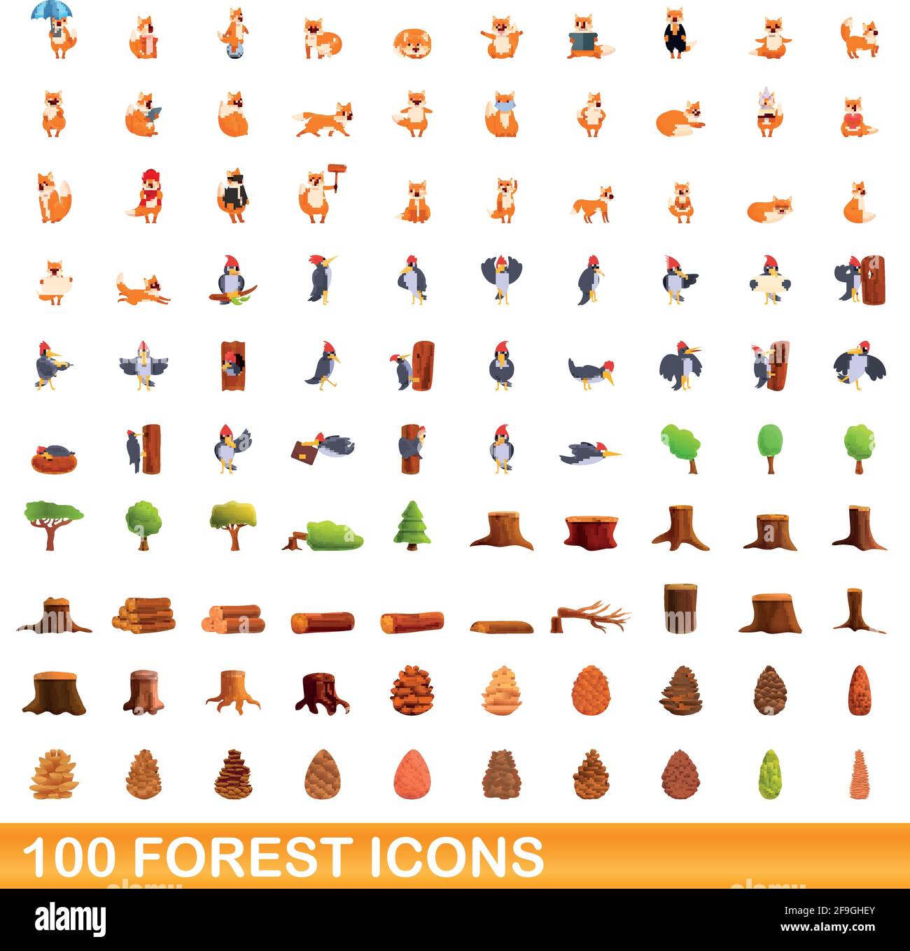 100 forest icons set. Cartoon illustration of 100 forest icons vector ...