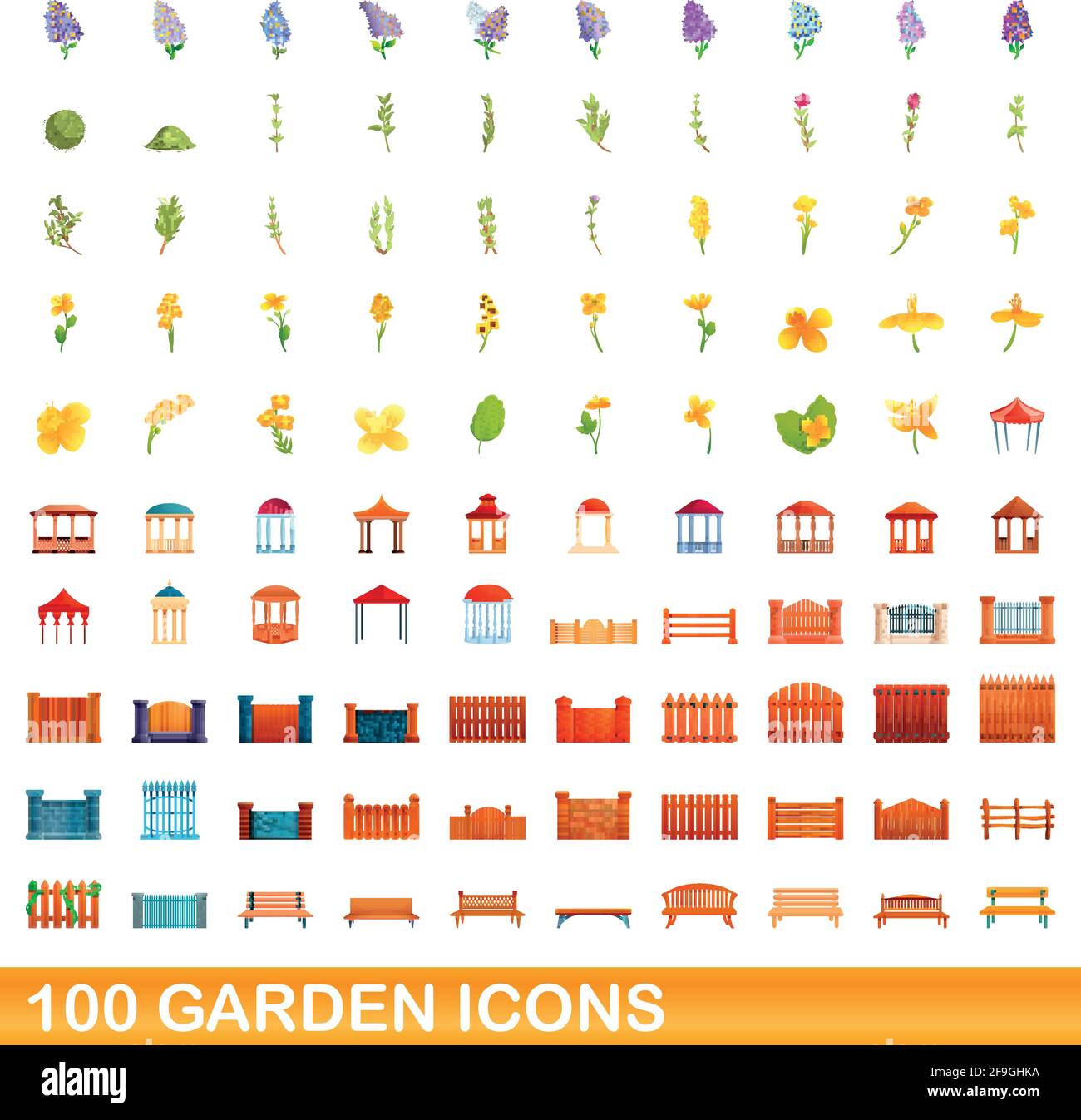 100 garden icons set. Cartoon illustration of 100 garden icons vector ...