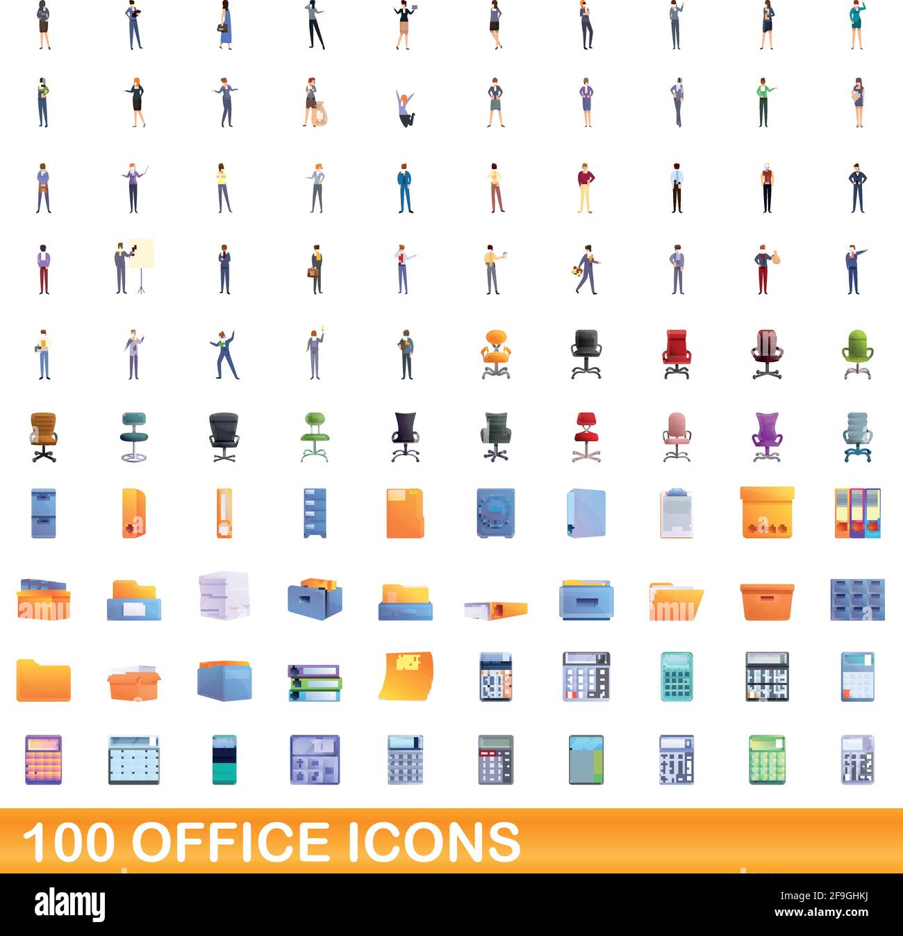 100 office icons set. Cartoon illustration of 100 office icons vector ...