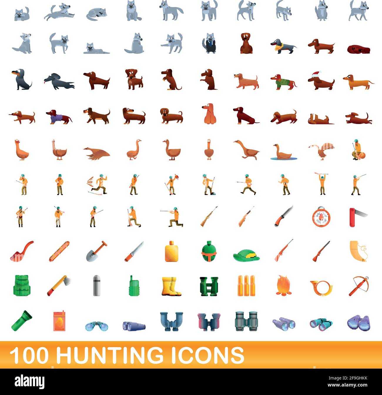 100 hunting icons set. Cartoon illustration of 100 hunting icons vector ...