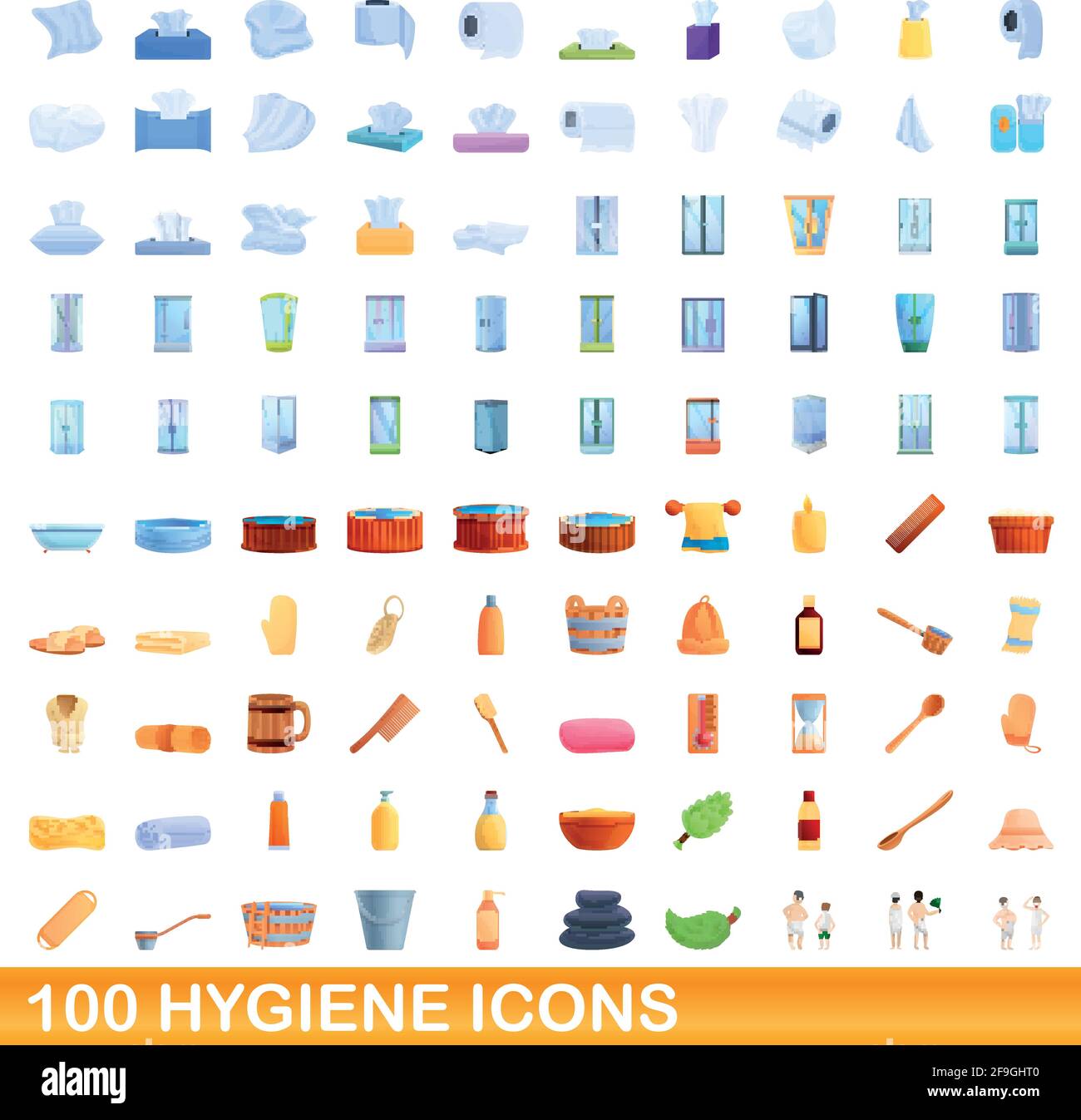 100 hygiene icons set. Cartoon illustration of 100 hygiene icons vector ...