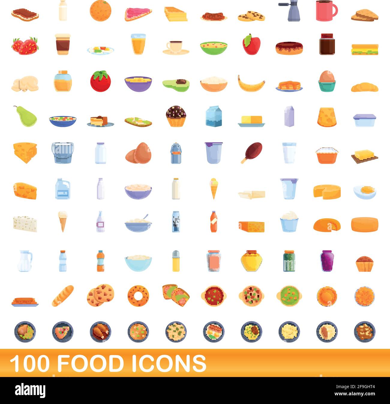 100 food icons set. Cartoon illustration of 100 food icons vector set ...