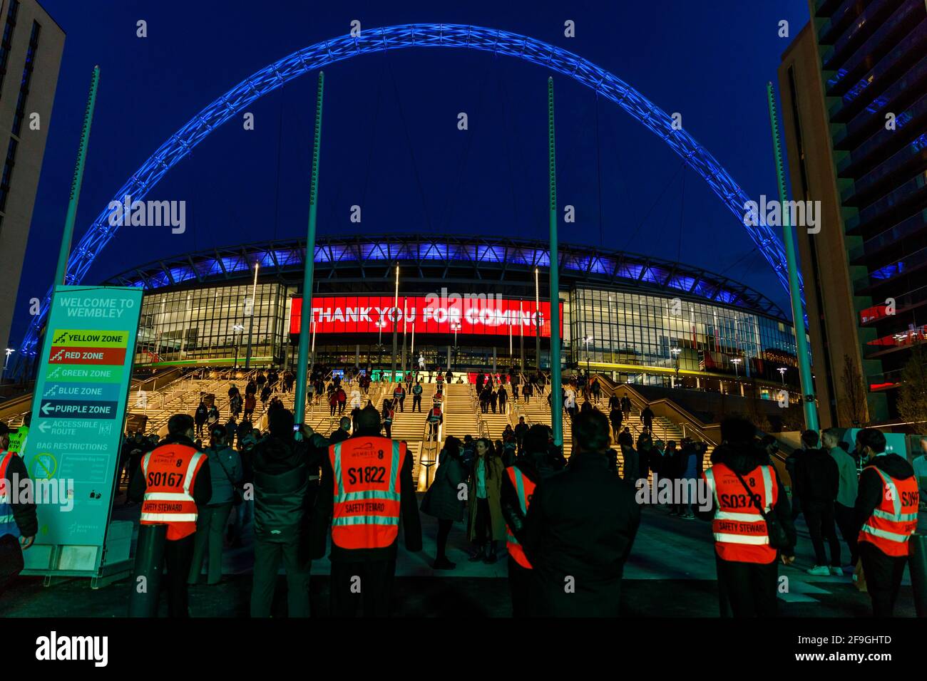 Wembley Stadium, Wembley Park, UK. 18th April 2021.Crowds leaving ...