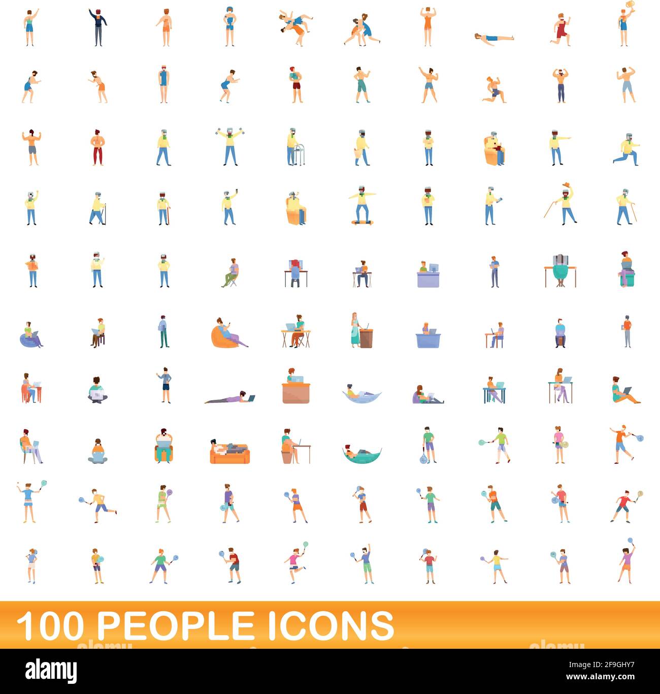 100 people icons set. Cartoon illustration of 100 people icons vector ...