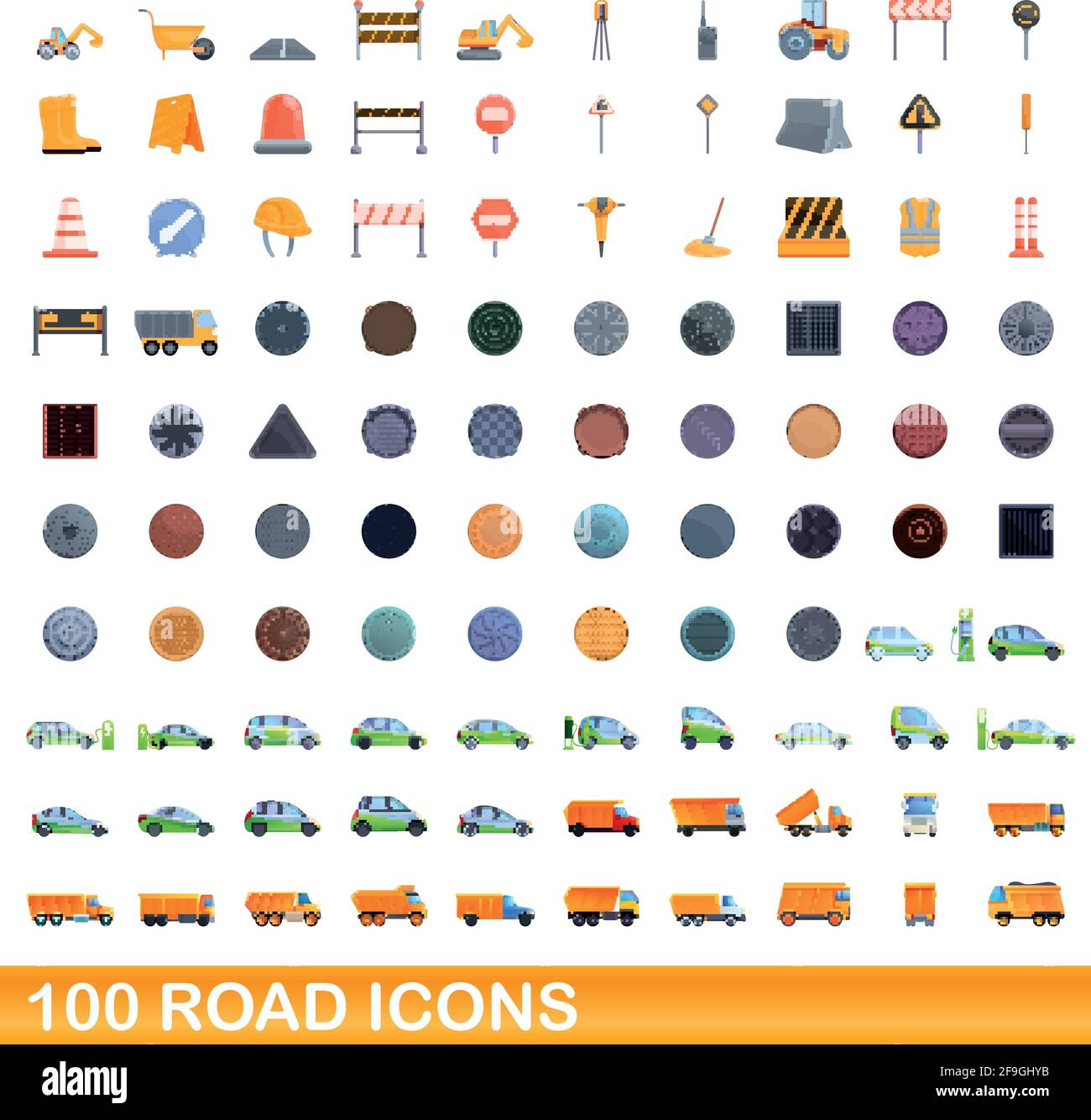 100 road icons set. Cartoon illustration of 100 road icons vector set ...